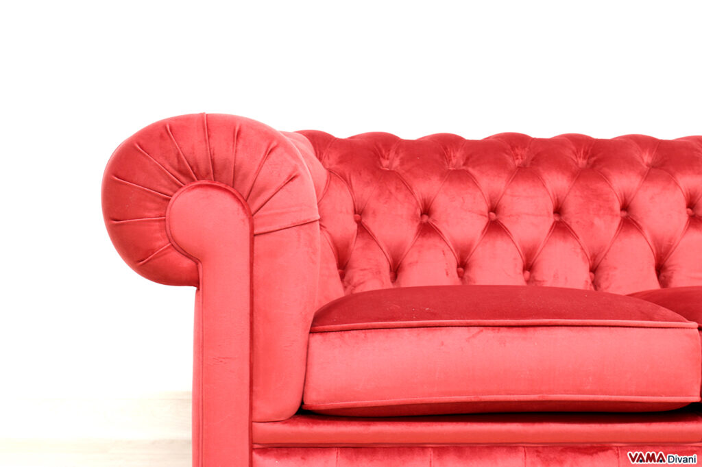 Red Velvet Chesterfield Sofa on offer and ready for delivery - VAMA Divani